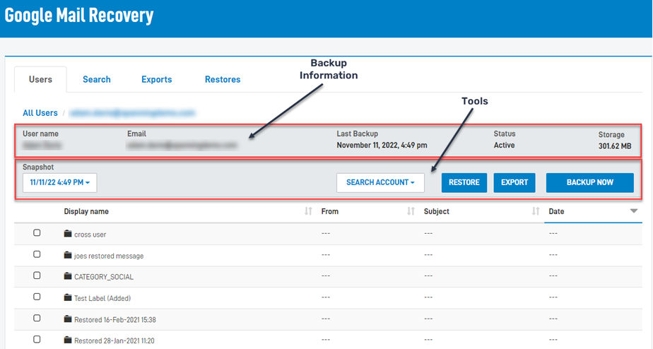 Examining recovery information