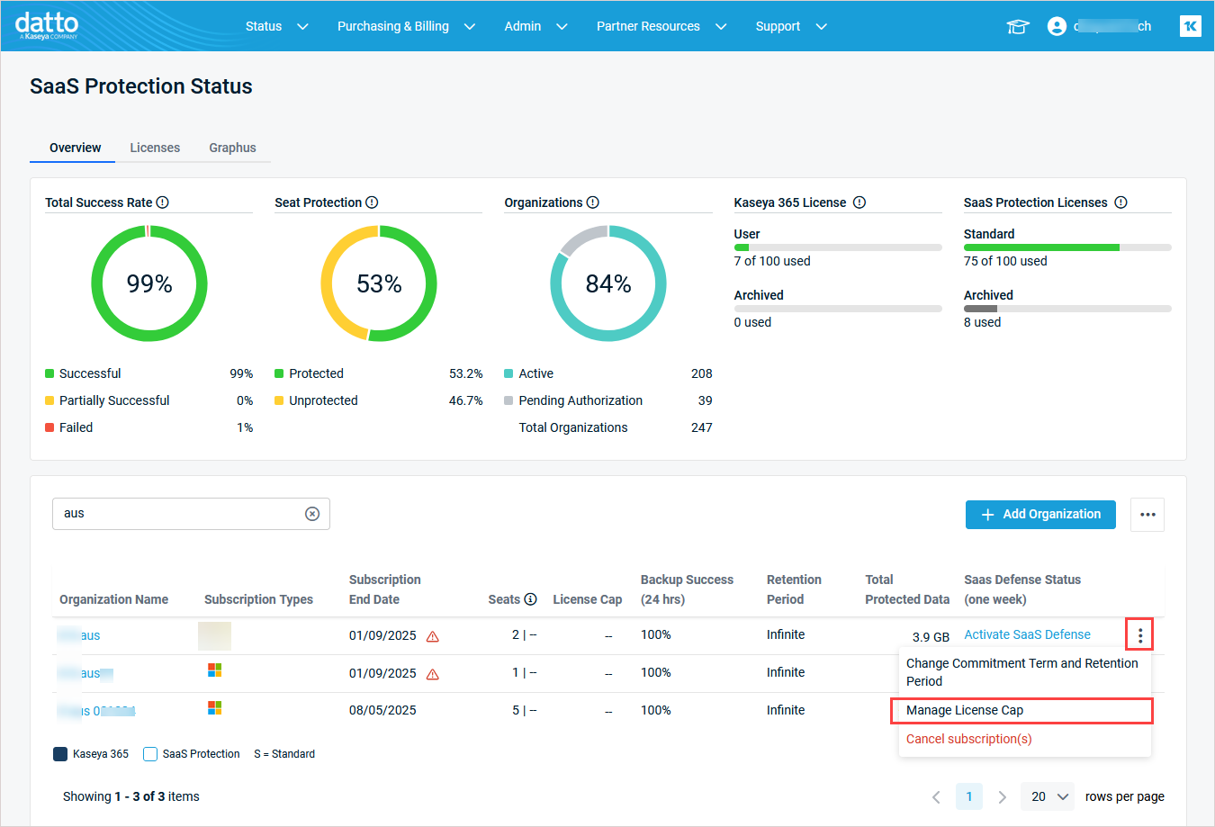 Setting the commitment, retention period, license cap, and backup of ...
