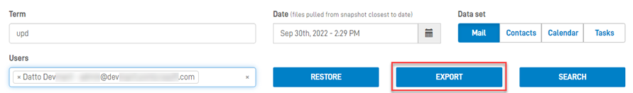 Restoring or exporting data